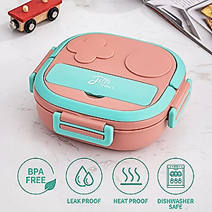 Lille Home 18oz Stainless Steel Leakproof 3-Compartment Bento Lunch Box/Portion Control Food Container with Lunch Bag and Foldable Spoon, BPA Free (Pink)