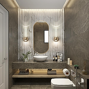 YZMARYT Wall Sconces Set of Two, Gold Wall Sconce, 11inch Wall Sconces Indoor, Bathroom Sconce, Bubbled Crystal Glass 10W Bathroom Vanity Light, Suitable for Bathroom, Hallway, Bedroom (Set of 2)