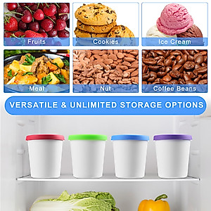 Uiifan 8 Pcs 1 Qt Ice Cream Containers for Homemade Ice Cream Reusable Ice Cream Storage Containers with Silicone Lids for Freezer, Freezer Containers Tubs for Ice Cream Sorbet and Gelato Storage