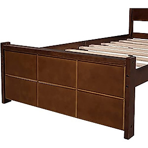ATH-S Twin Size Platform Bed, Wood Platform Bed Frame with Headboard and Footboard, Solid Wood Legs, Wood Slats Support, No Box Spring Needed, Easy Assembly, Platform Bed Frame for Kids Teens Adults(W