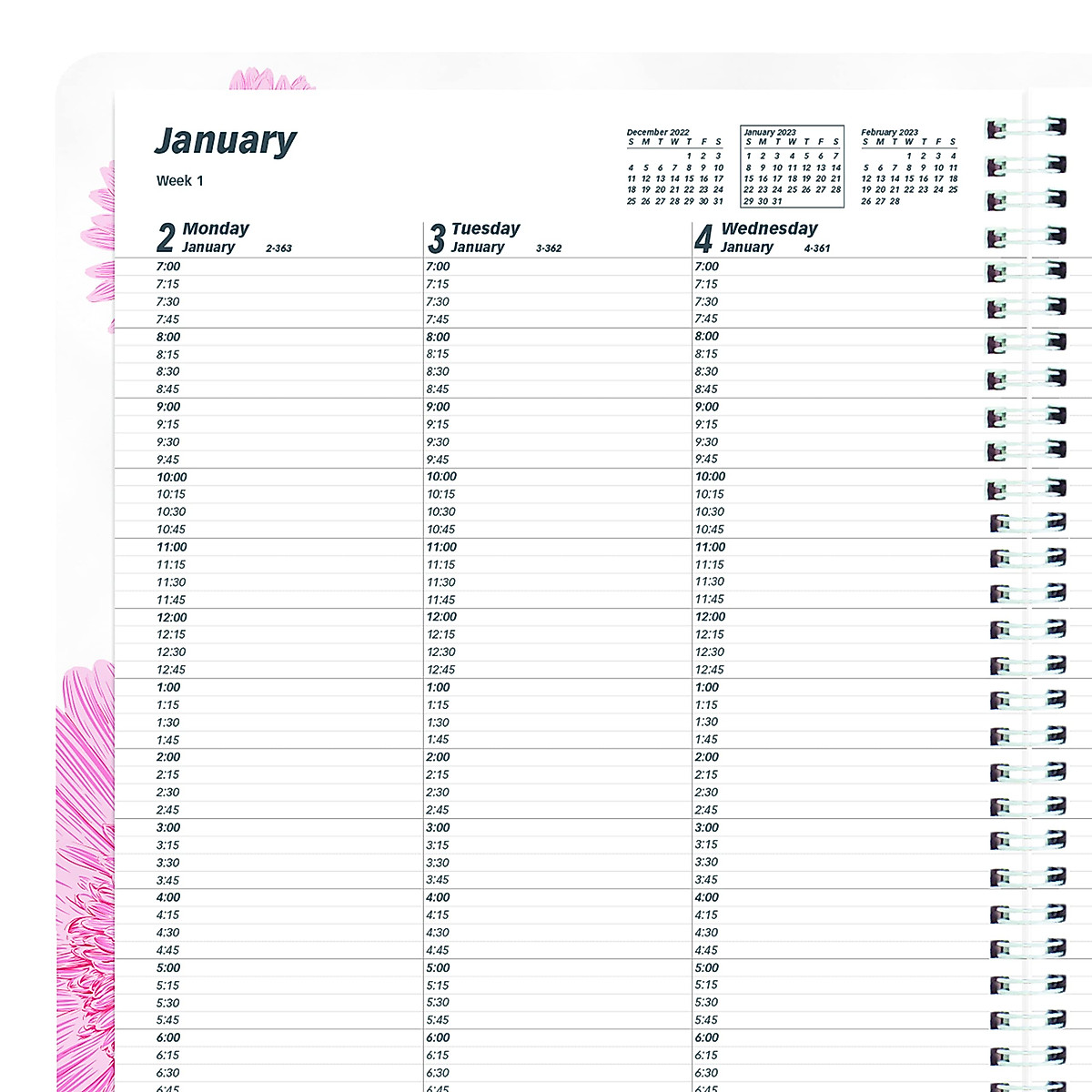 Brownline 2023 Pink Essential Weekly Planner, Appointment Book, 12 Months, January to December, Twin-Wire Binding, 11" x 8.5", Pink Daisy (CB950G.05-23)