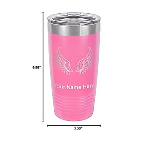 LaserGram 20oz Vacuum Insulated Tumbler Mug, Angel Wings, Personalized Engraving Included (Pink)