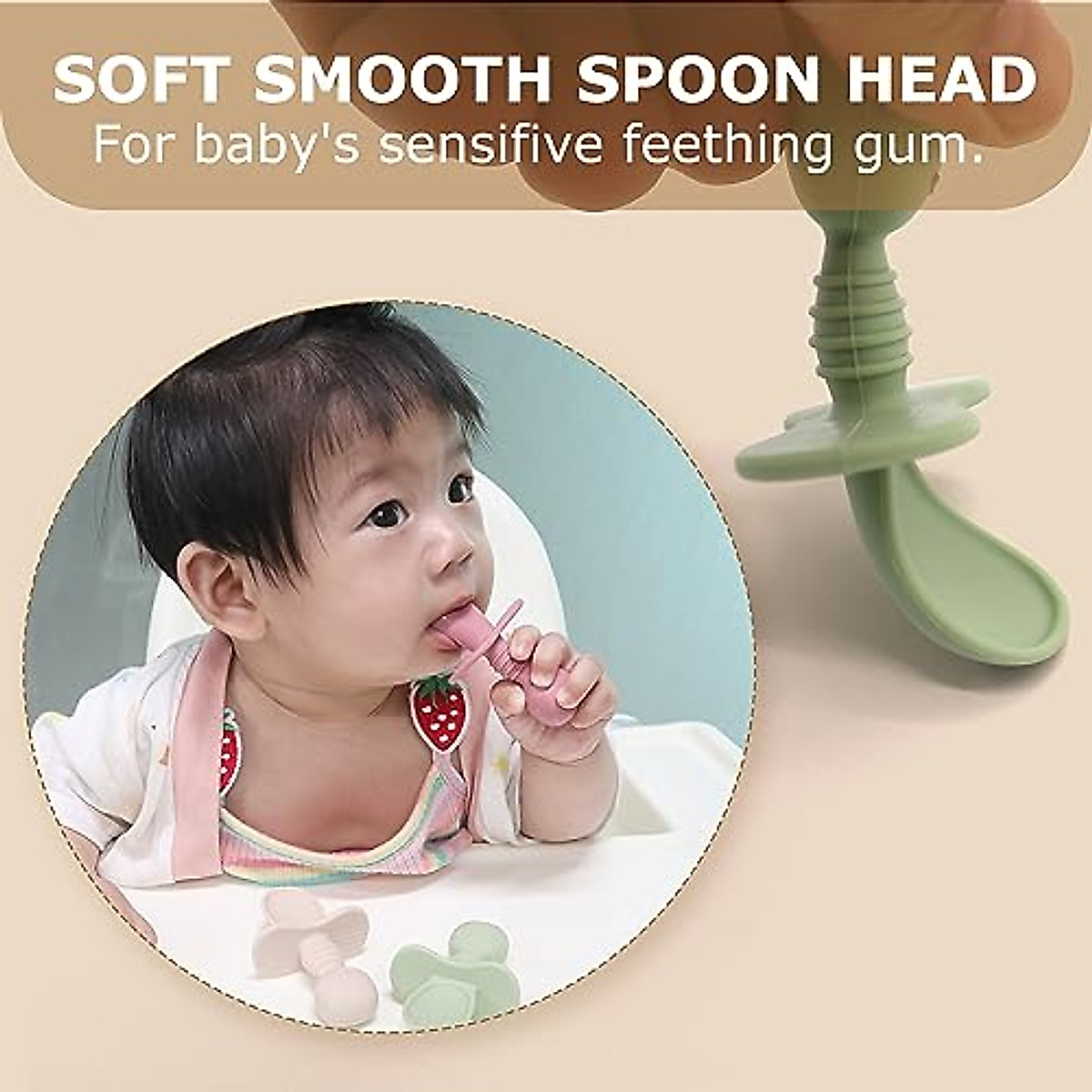 Silicone Baby Spoons Self Feeding 3+ Months - Infant Toddler Utensils - First Stage Baby Led Weaning Feeding Supplies - Set of 3 Pack (Smile Style)