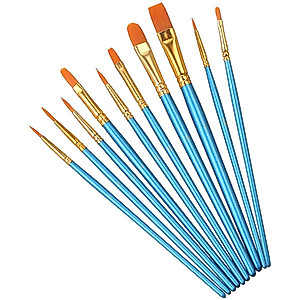 Elisel Paint Brush Set, 10 pcs Nylon Hair Art Paint Brushes for Acrylic Painting for Acrylic Oil Watercolor, Face Nail Art, Miniature Detailing and Rock Painting (Blue)
