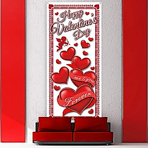 Happy Valentine's Day Door Cover, Large Fabric Valentines Day Red Heart Door Cover Valentines Day Banner Door Hanging Holiday Decoration for Valentines Day Party Favors, 78 x 35.4 Inch
