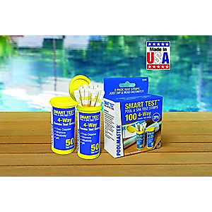 Poolmaster 22200 Smart 4-Way Swimming Pool and Spa Water Chemistry Test Strips, 100 Count, 2 Pack, Made in The USA, Yellow