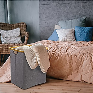 BROOKSTONE, Large Laundry Hamper with Handles, Stylish Bamboo Trim, Dirty Clothes Hamper Basket, Perfectly Sized at 17.25” X 16.25” X 13.25, Use as Storage Organizer, Save Space in Bedroom / Bathroom