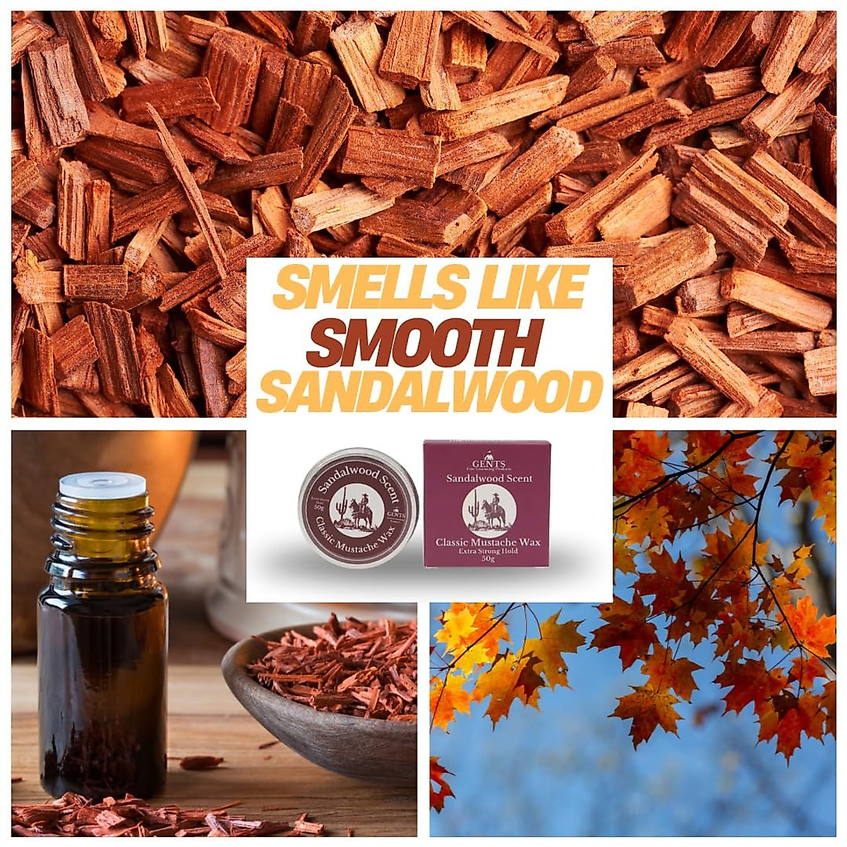 G.B.S Strong Hold Sandalwood Mustache Wax, Easy Application, Restyleable, long lasting hold