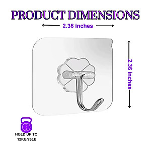 PETS BUDDY Wall Hooks for Hanging 33lb(Max) Heavy Duty Self Adhesive Hooks 24 Pack Transparent Waterproof Sticky Hooks for Keys Bathroom Shower Outdoor Kitchen Door Home Improvement Utility Hooks