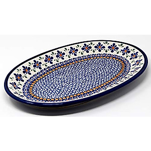 Polish Pottery Oval Serving Platter From Zaklady Ceramiczne Boleslawiec Mosaic Flower Pattern, Dimensions: 12 Inch X 7.75 Inch
