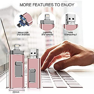 4 in 1 High Speed USB Multi Drive Flash Drive, Flash Drive for iPhone & Photo Stick for Android Phones, Photo Stick Omni for iPhone and Computer (Gold,64GB)
