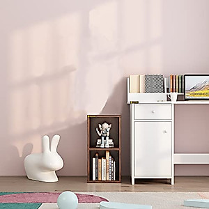 ALISENED Small Bookshelf, Wooden Stackable Cubby 2 Cube Shelf, Modern Small Spaces Storage Organizer Bookcase Display Rack for Bedroom, Library, Living Room, Home, Office Decor,Brown