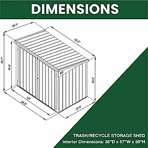 Hanover Trash and Recyclables Galvanized Steel Storage Shed with Pent Roof and 2-Point Locking System in Dark Gray, Stores 2 Trash Cans, 3.3-Ft. x 5.2-Ft. x 4.4-Ft.