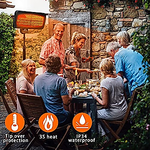 KEY TEK Outdoor patio Heater 1500w Garage Heater With Timer, 3 Modes Fast Heating , Height & Angle Adjustable ,Tip-Over & Overheat Protection, Wall-Mounted/Standing