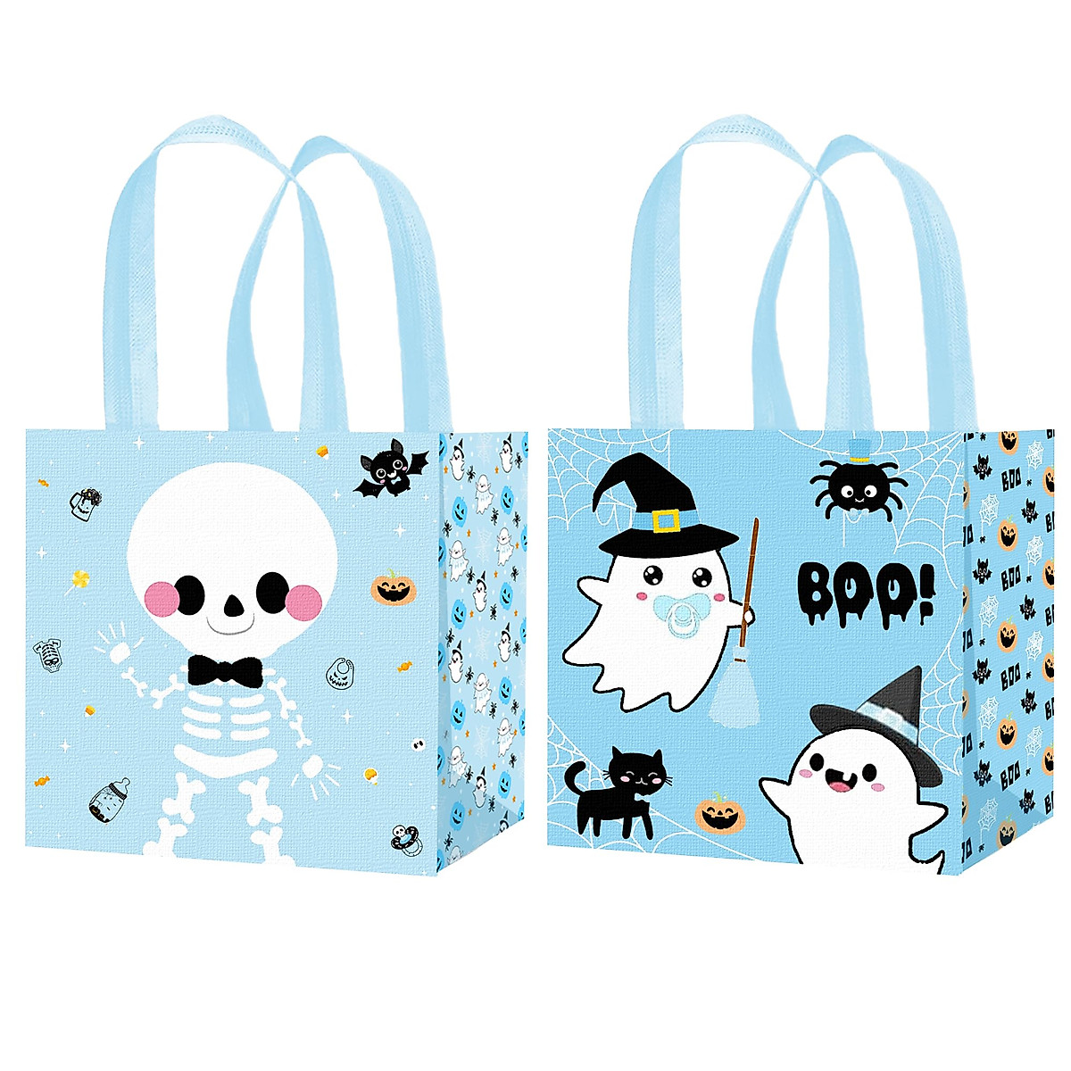 umoni Halloween Non-Woven Treat Bags Halloween Little Boo Baby Shower Treat Bags 12 Pack Blue Ghost Trick or Treat Candy Bags for Hallowen Favor Little Boo Baby Shower Birthday Party Supplies