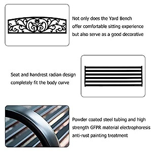 50" Patio Park Outdoor Garden Bench, Sturdy Metal Cast Iron Patio Park Bench, Front Yard Decor Seat Leisure Chair Outdoor Porch Furniture, Reinforced Steel, Durable, Patio Chairs Garden Furniture