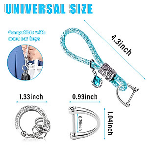 Ziciner Bling Crystal Car KeyChains for Women & Girls, Car Key Chain Glitter Key Ring, Universal Bling Key Chain Accessories (Light Blue)