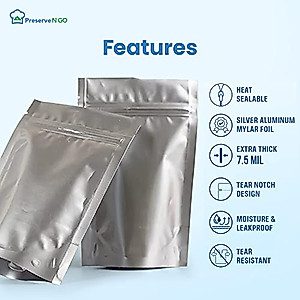Ex-Thick Stand Up 25 Pcs 1 Gallon Mylar Bags for Food Storage 7.55 Mil - Large 14"x10" Airtight Vacuum Sealing Sealable Mylar Bags, Long Term Mylar Food Storage Bags, Zipper Pouches Durable Resealable and Heat Sealable Bags For Food