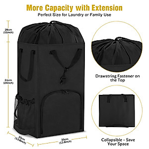 Laundry Bag Backpack Extra Large 110L, Stand up Laundry Hamper Basket for College Dorm Essentials, Collapsible & Extension Laundry Backpack Multi Pockets for Laundromat, Apartment, Travel, Black