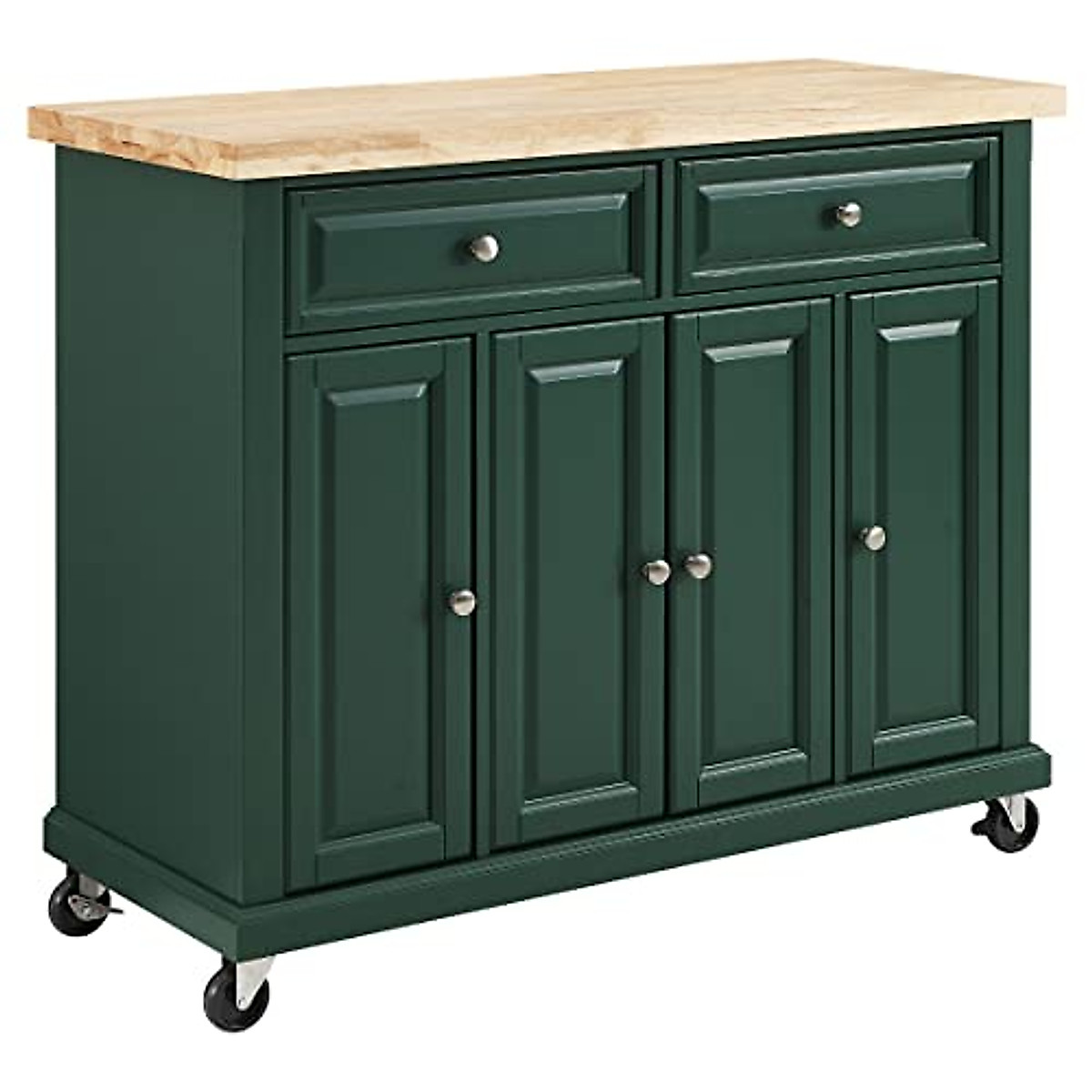 Crosley Furniture Madison Madison Rolling Kitchen Island Cart, Microwave Stand, Coffee Bar, with Shelves and Drawers, Emerald Green