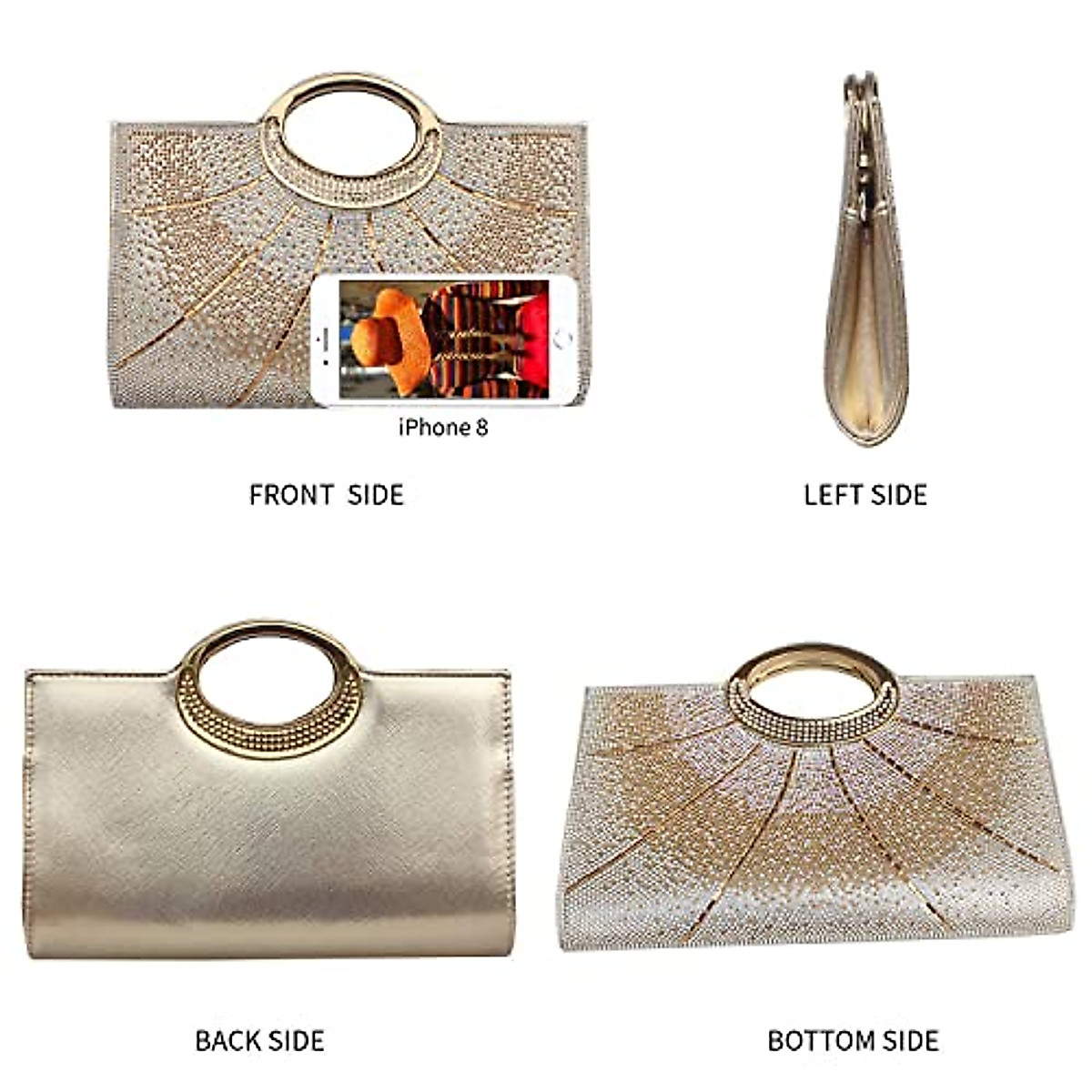 GESU Clutch Purses for Women Rhinestone Evening Bag Wedding Party Cocktail Purses Handbags,Gold.