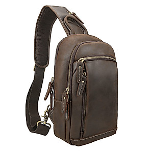 Taertii Full Grain Genuine Leather Sling Bag, Vintage Crossbody Shoulder Backpack Travel Bag Daypack For 10.5 inch iPad, Brown