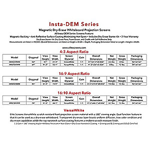 Elite Screens Insta-DEM Series, 69-inch Diag. 4:3, Active 3D and 4K Ultra HD Ready, Magnetic Dry Erase WhiteBoard Projection Screen, Model: IWB70VWM