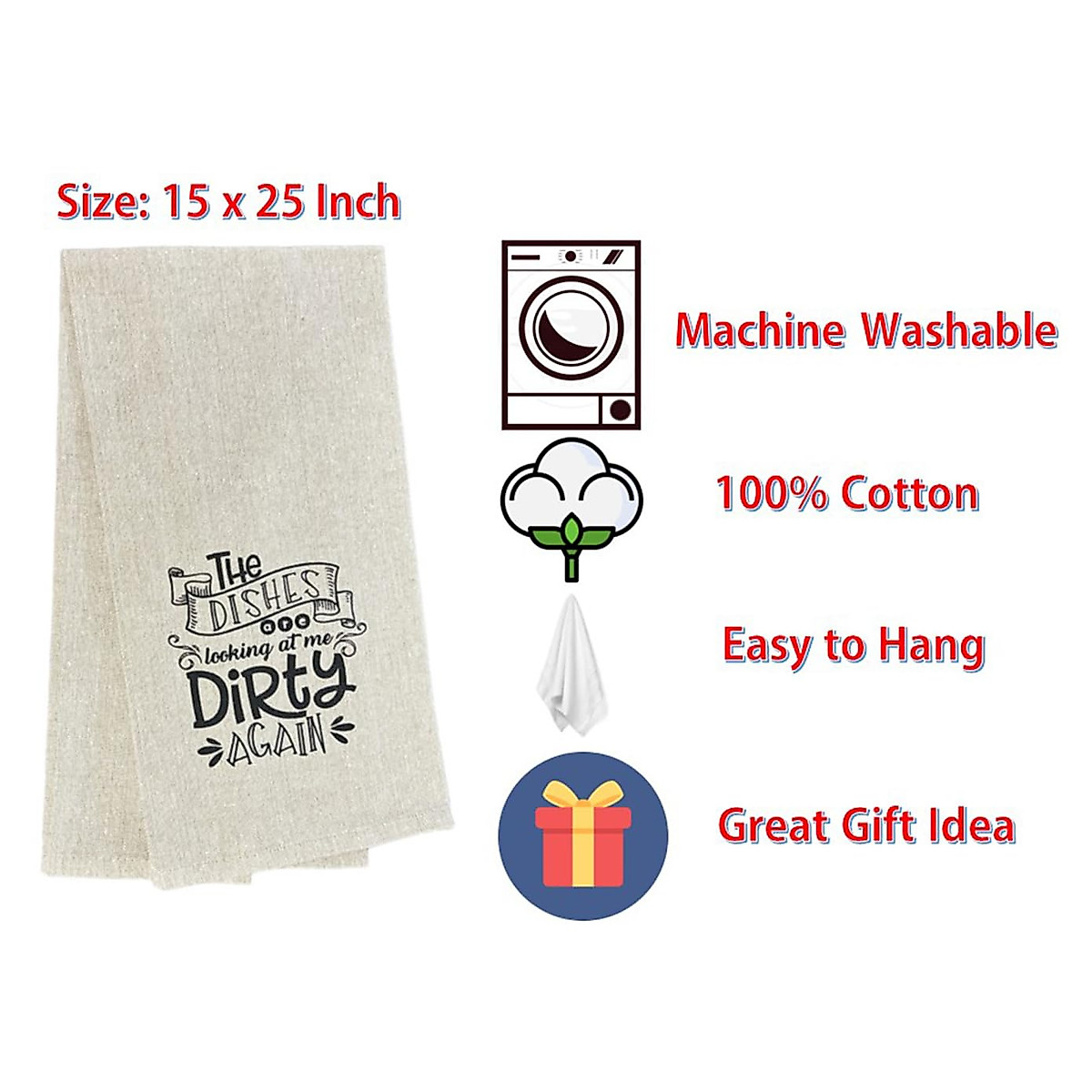 Petal Cliff Set of 2, The Dishes are Looking at me Dirty Again. Funny Flour Sack Kitchen Towels for Wedding, Baby Shower, Home Decor, Housewarming Size: 15 X 25 Inch.