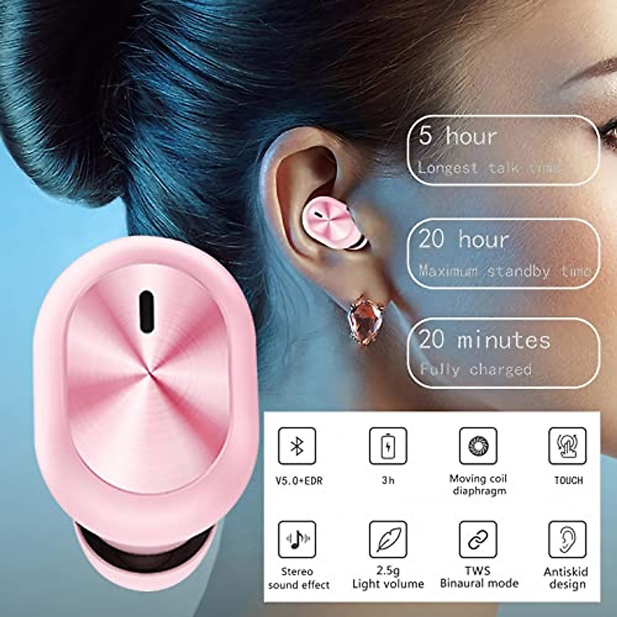Macaron Color Wireless Headphones Single Ear Bluetooth Earbuds Compatible Sports Stereo Sound Waterproof in-Ear F911 Bluetooth 5.0 Mini Earphones