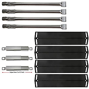 Hisencn Replacement Parts Kit for Charbroil 4 Burner 463211512, 463211513, 463211514 Gas Grill, Stainless Steel Grill Burner, Porcelain Steel Heat Tent Shield Deflector, Adjustable Carryover Tube