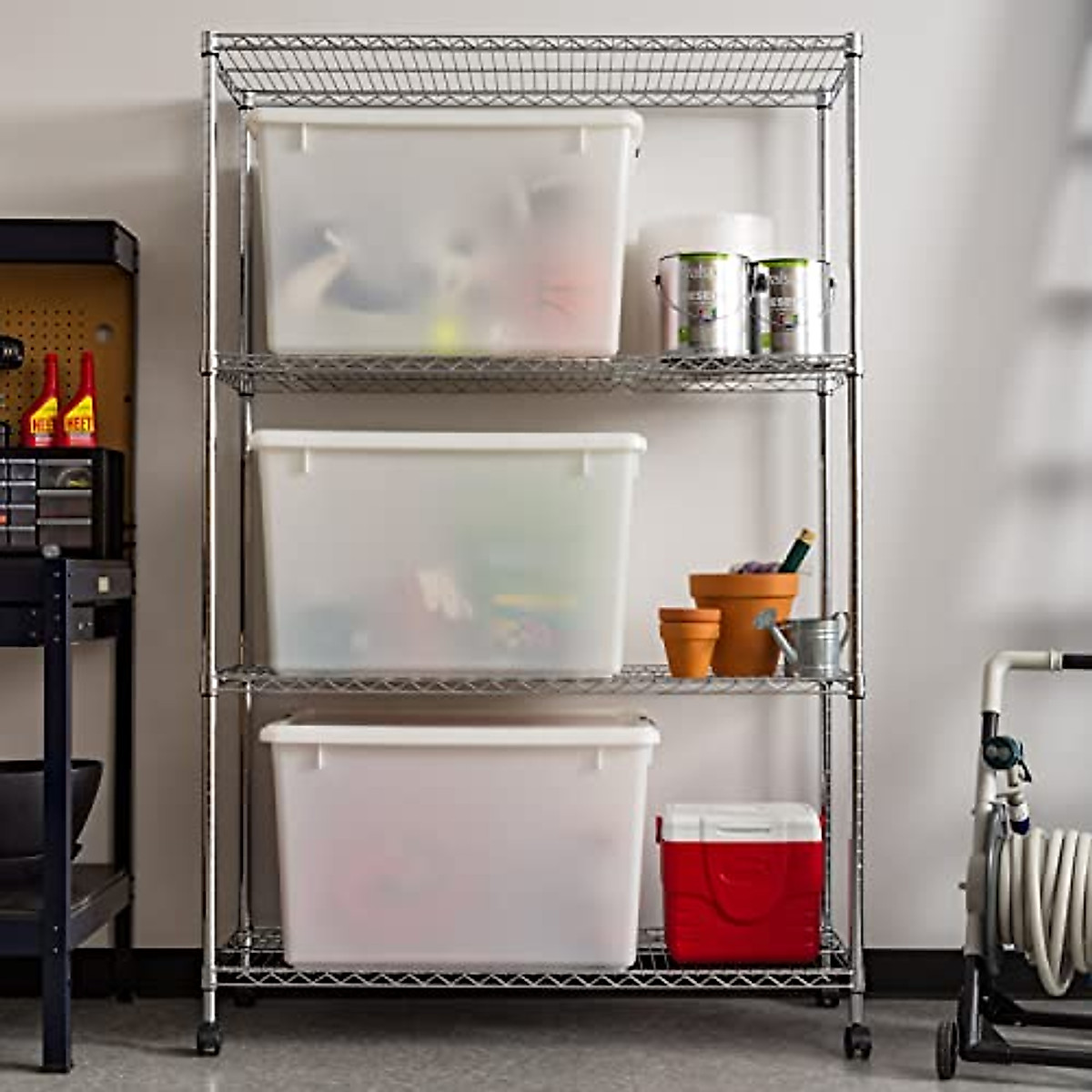 IRIS USA 132 Quart/36 Gal. Stackable Plastic Storage Bins with Lids and Latching Buckles, 3 Pack - Pearl, Containers with Lids, Durable Nestable Closet, Garage, Totes, Tubs Boxes Organizing