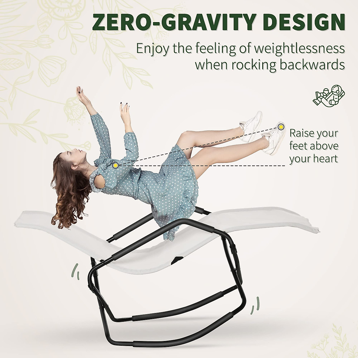 Outsunny Outdoor Folding Rocking Chair, Foldable Chaise Lounge Pool Chair with Armrests for Sun Tanning, Sunbathing, Rocker for Patio, Lawn, Beach, White