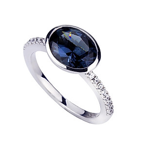 DoubleAccent Platinum Plated Sterling Silver Ring 2 CT Oval Grey CZ Stone Bezel Wedding Engagement Ring (Size 5 to 9), 8