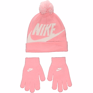 Nike Swoosh Pom Beanie Gloves Set (Big Kids) Pink