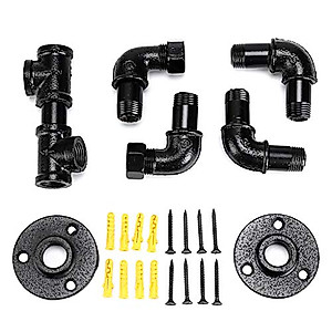 Sumnacon Heavy Duty Industrial Pipe Coat Hook Rack - Rustic Metal Clothes Holder Hanger with Hardware, Wall Mounted Iron Bath Grab Bar for Home, Office, Electroplated Black Finish