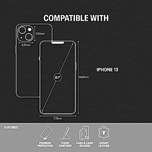 TORRO Case Compatible with iPhone 13 – Premium Leather Wallet Case with Kickstand and Card Slots (Dark Brown)