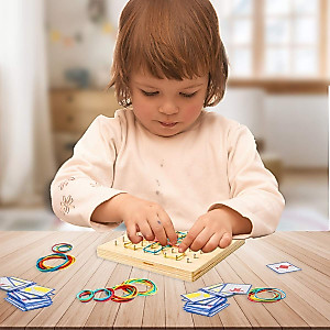 SGVV90 Wooden Geoboard,Mathematical Manipulative Material Array Block Geo Board with Pattern Cards and Rubber Bands to Create Figures and Shapes,Montessori Toy,Brain Teaser STEM Toy for Children Kids