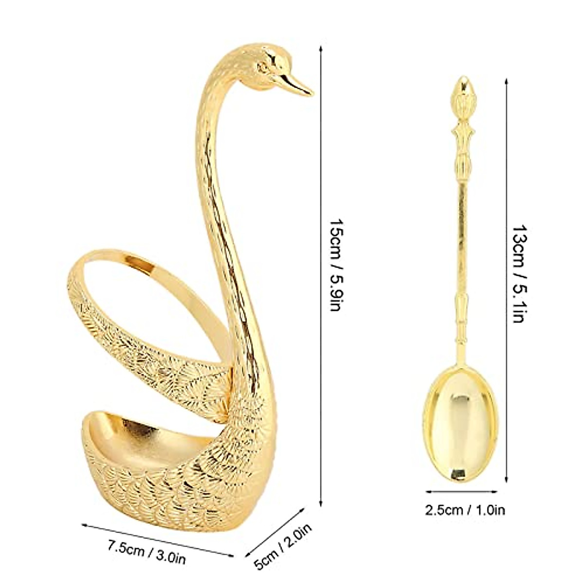 Stainless Steel Spoon Cutlery Kit with Zinc Alloy Swan Shape Retainer Storage Cutlery Rack Home Decor(Gold)