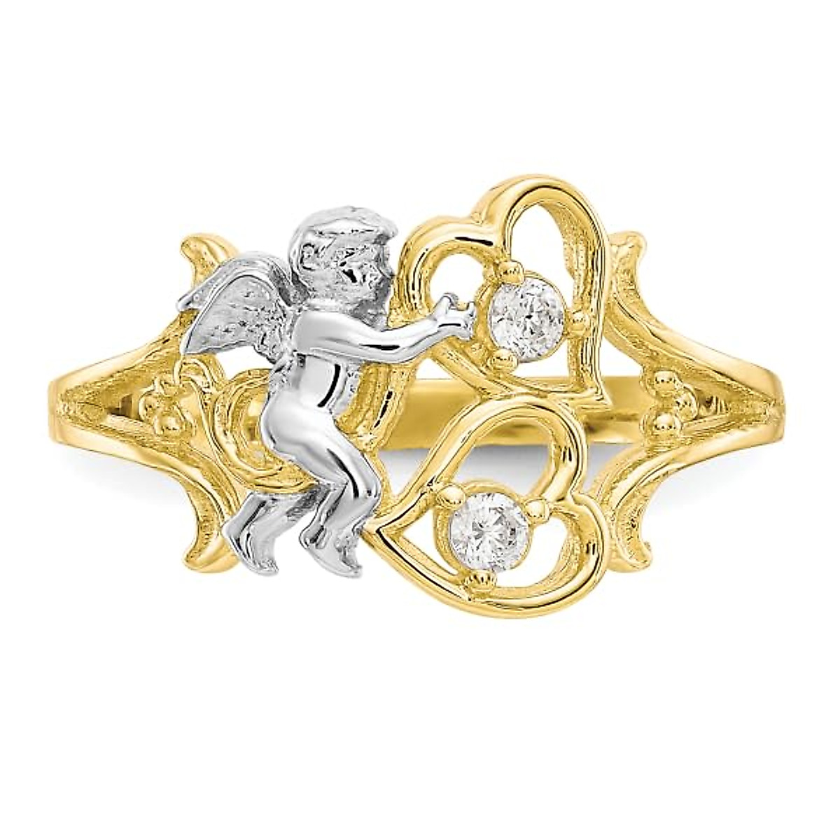 IceCarats 10K Yellow Gold Cubic Zirconia CZ Guardian Angel Heart Love Ring Size 6
