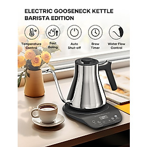 Offacy Electric Gooseneck Kettle,- 0.9L 1200W Quick Heating, ±1℉ Temperature Control, 100% Stainless Steel Inner Pot for Pour Over Coffee & Tea, Perfect for Boiling Hot Water