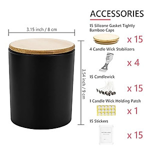 15 Pack Empty Clear Candle Jars with Bamboo Lids,10 OZ Glass Candle Jars for Making Candles,Bulk Jars for Making Candle Containers-Dishwasher Safe (Black)