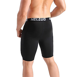 NELEUS Men's 3 Pack Compression Shorts with Pockets Dry Fit Yoga Running Shorts,6063,Black/Black/Black,3XL