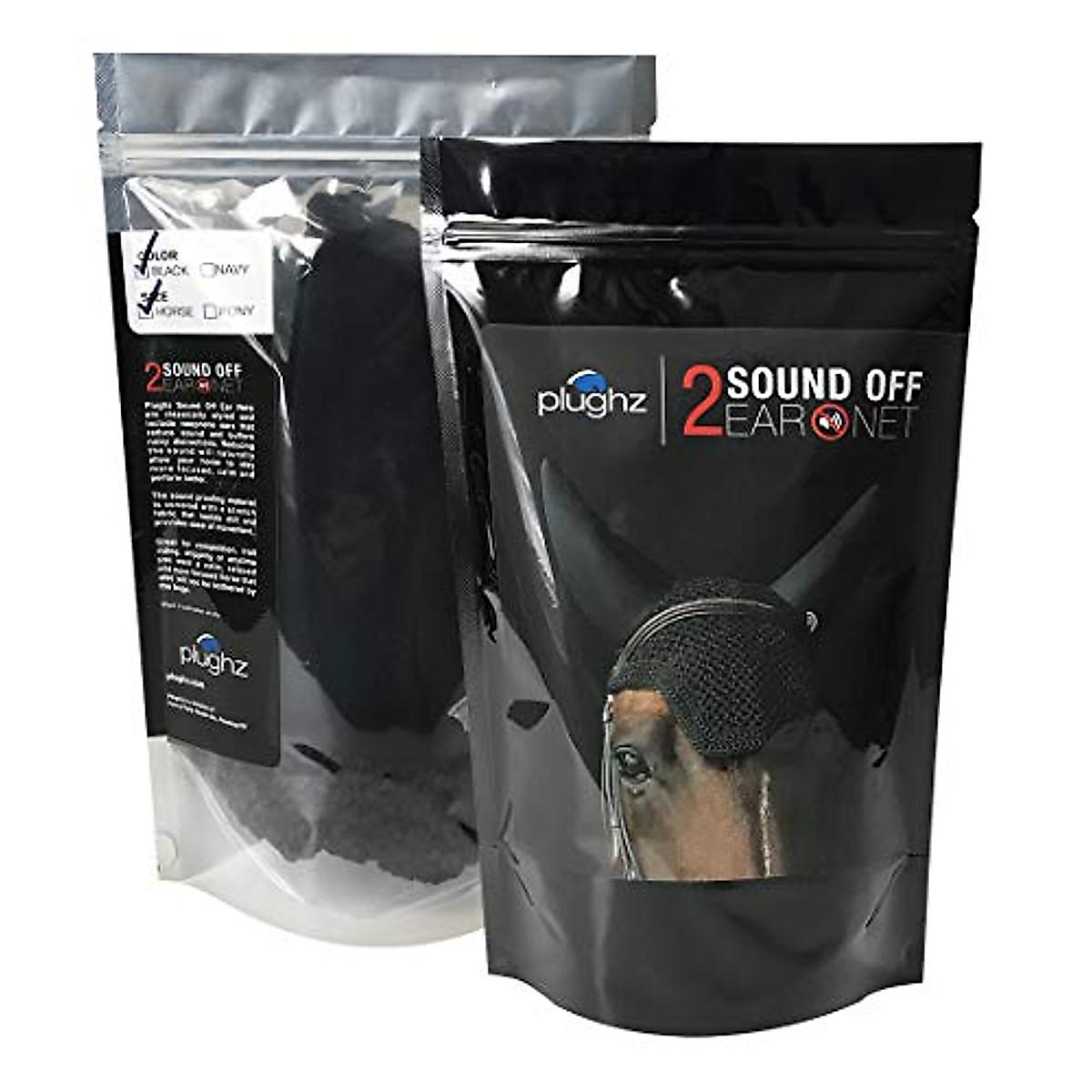Plughz Horse Sound Off 2 Ear Net, Soundless Bonnet, Black
