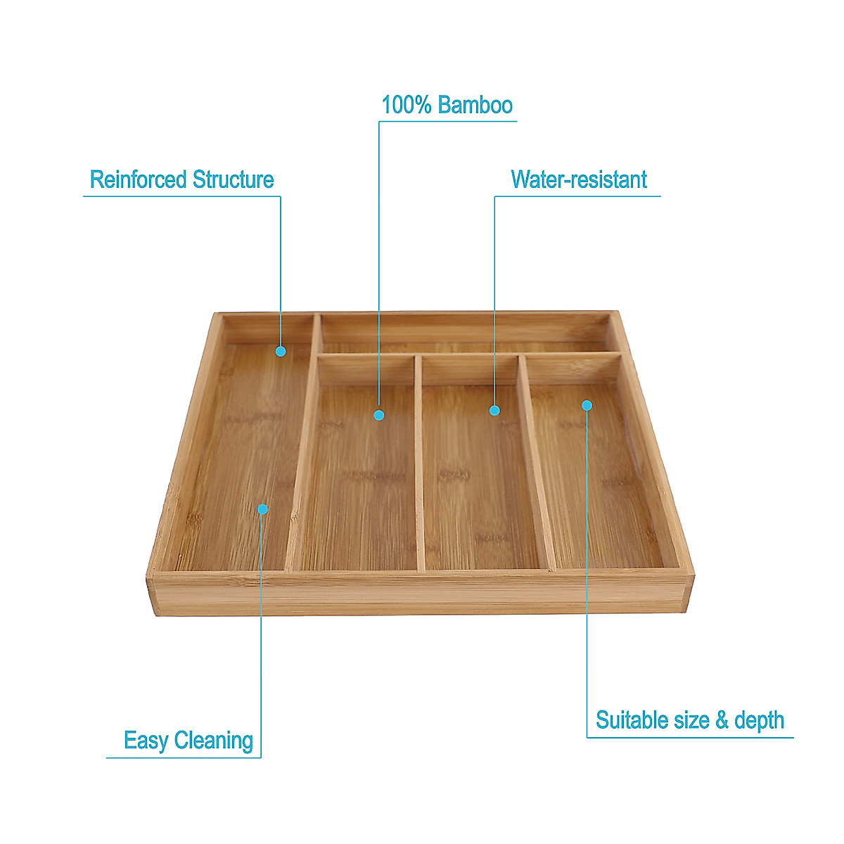 GREEHOMEDE Kitchen Drawer Organizer, Flatware Organizers, Silverware Tray with Dividers, Utensil Organizer, Bamboo Cutlery Tray, 14.6"x11.8"x1.8''