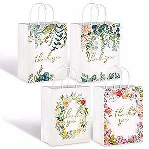 Whaline 16Pcs Thank You Gift Bags Floral Design Gift Bags with Handles Wedding Small Paper Bags for Business Shopping Boutique Gifts,Birthday Party,Baby Shower,Wedding Celebration,6.3 x 8.7 x 3.1in
