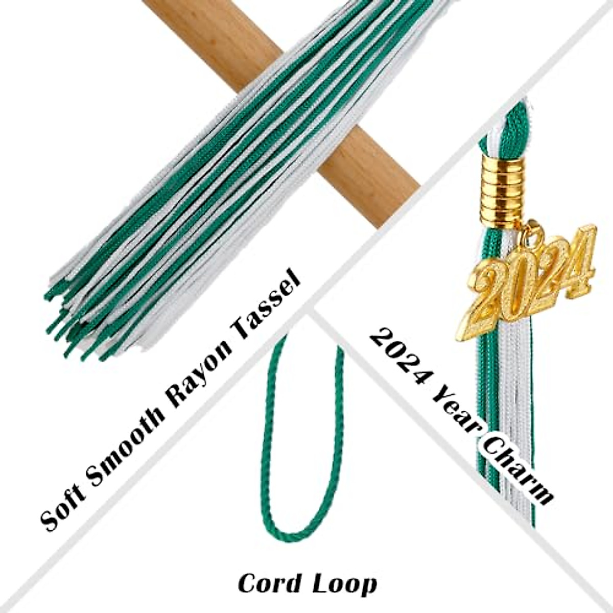 2024 Graduation Tassel for Cap - Class of 2024 Charm Ceremonies Accessories, Gown Decoration Cord for Graduates - Green and White