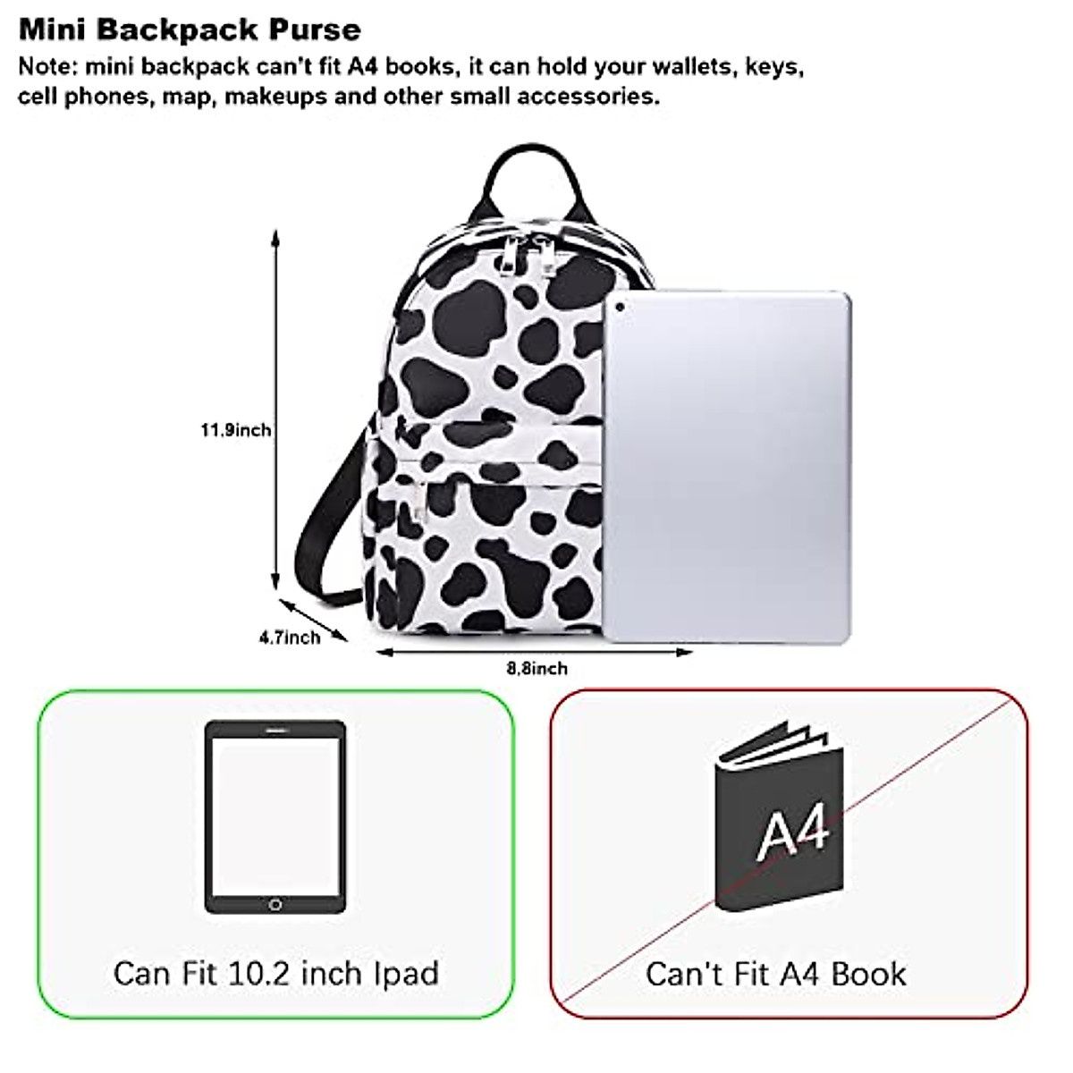 Girls Mini Backpack, Small Backpacks Purse for Women Teens Kids School Travel (Cow Print)