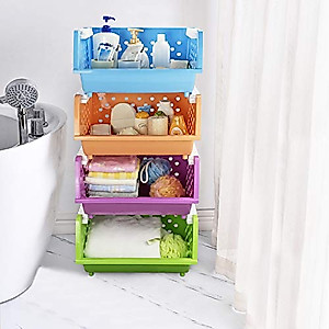 Lesbin 4-Pack Plastic Stackable Storage Baskets, Colored Stacking Bin