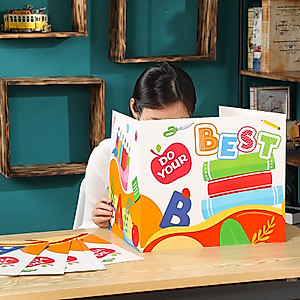 48 Pack Privacy Boards for Students Classroom Shields Cardboard Desk Dividers Trifold Test Privacy Folders Desk Partition Panel with Motivational Messages for Home School Supplies (Stylish Style)