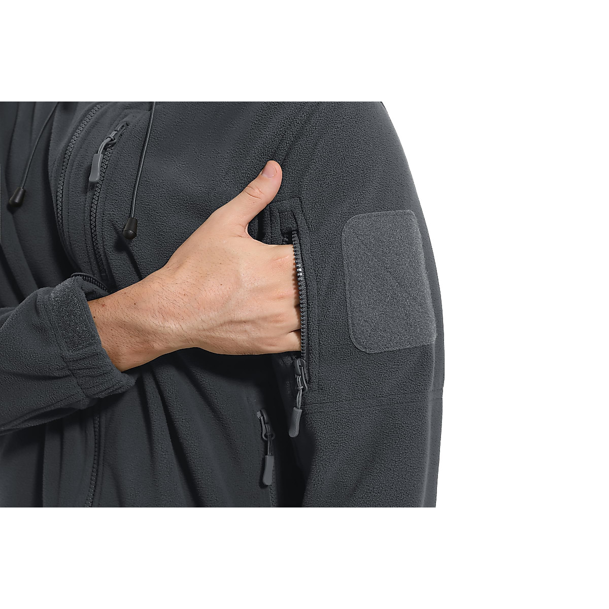 CRYSULLY Mens Fleece Jacket Coat Military Hoodie Winter Warm Zip Up Coat with Multi Pockets Grey M